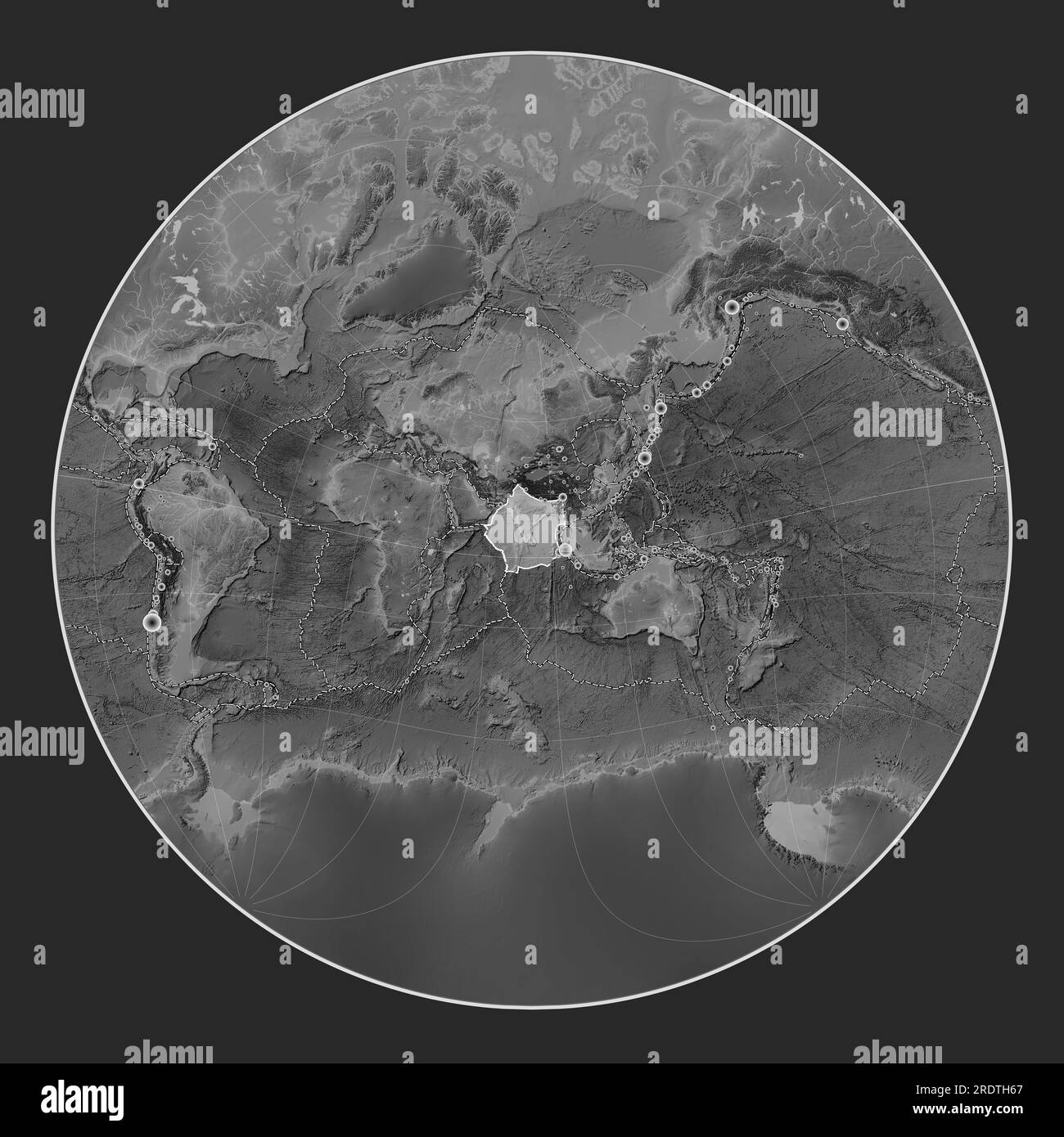 Indian tectonic plate on the grayscale elevation map in the Lagrange ...