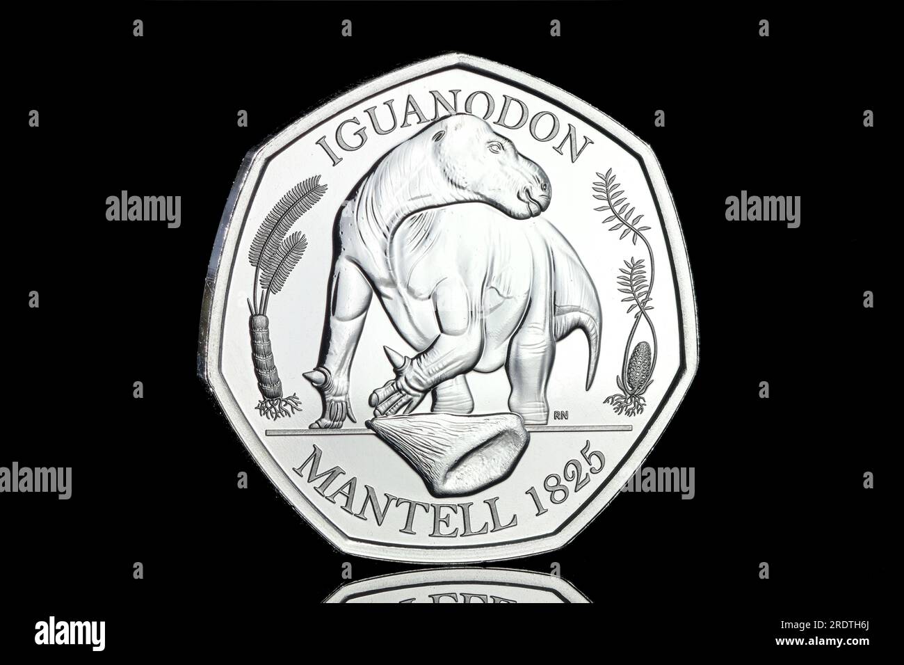 United Kingdom Dinosaur 50p coin featuring an Iguanodon, the first ...