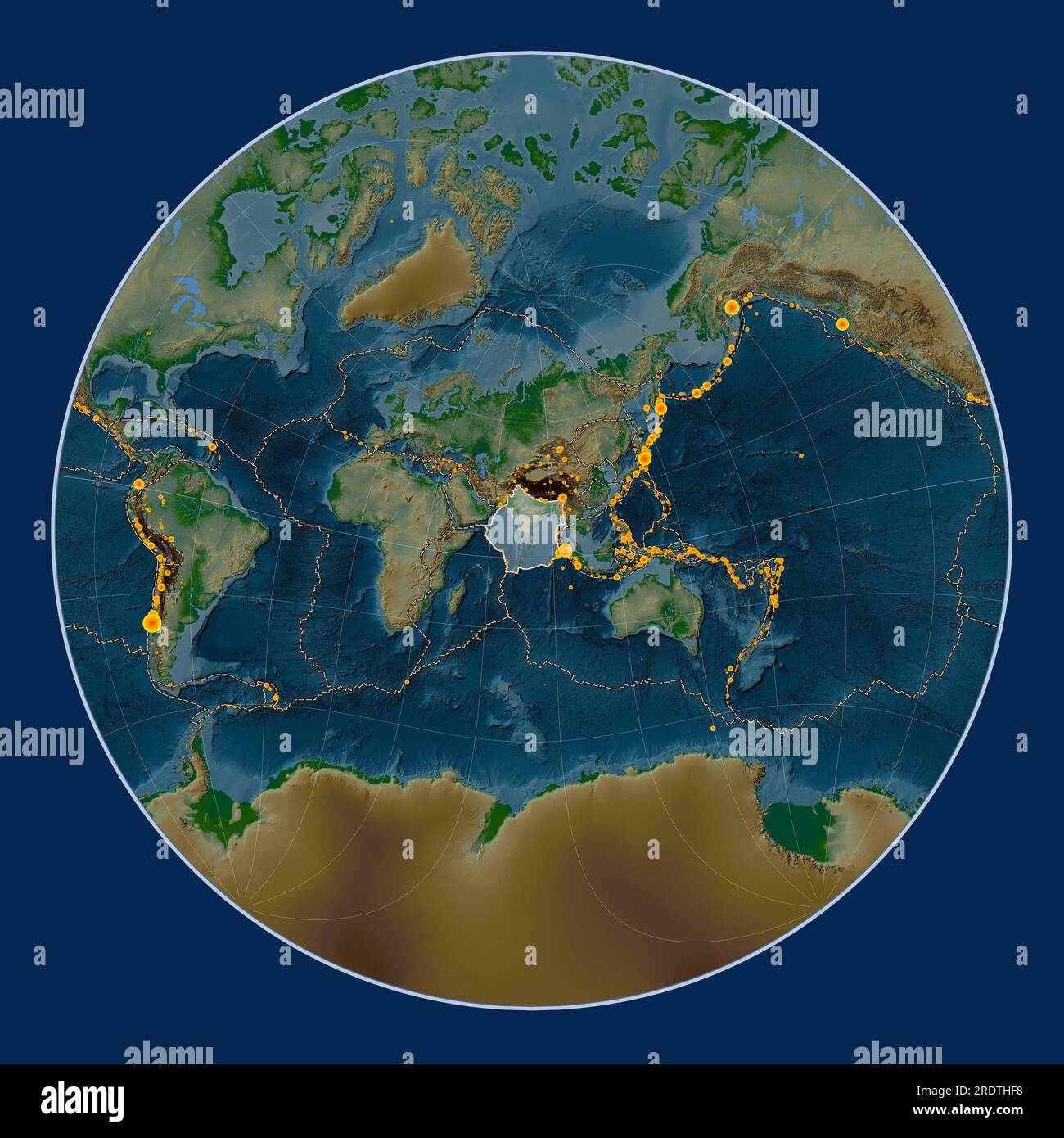 Indian Tectonic Plate On The Physical Elevation Map In The Lagrange Oblique Projection Centered