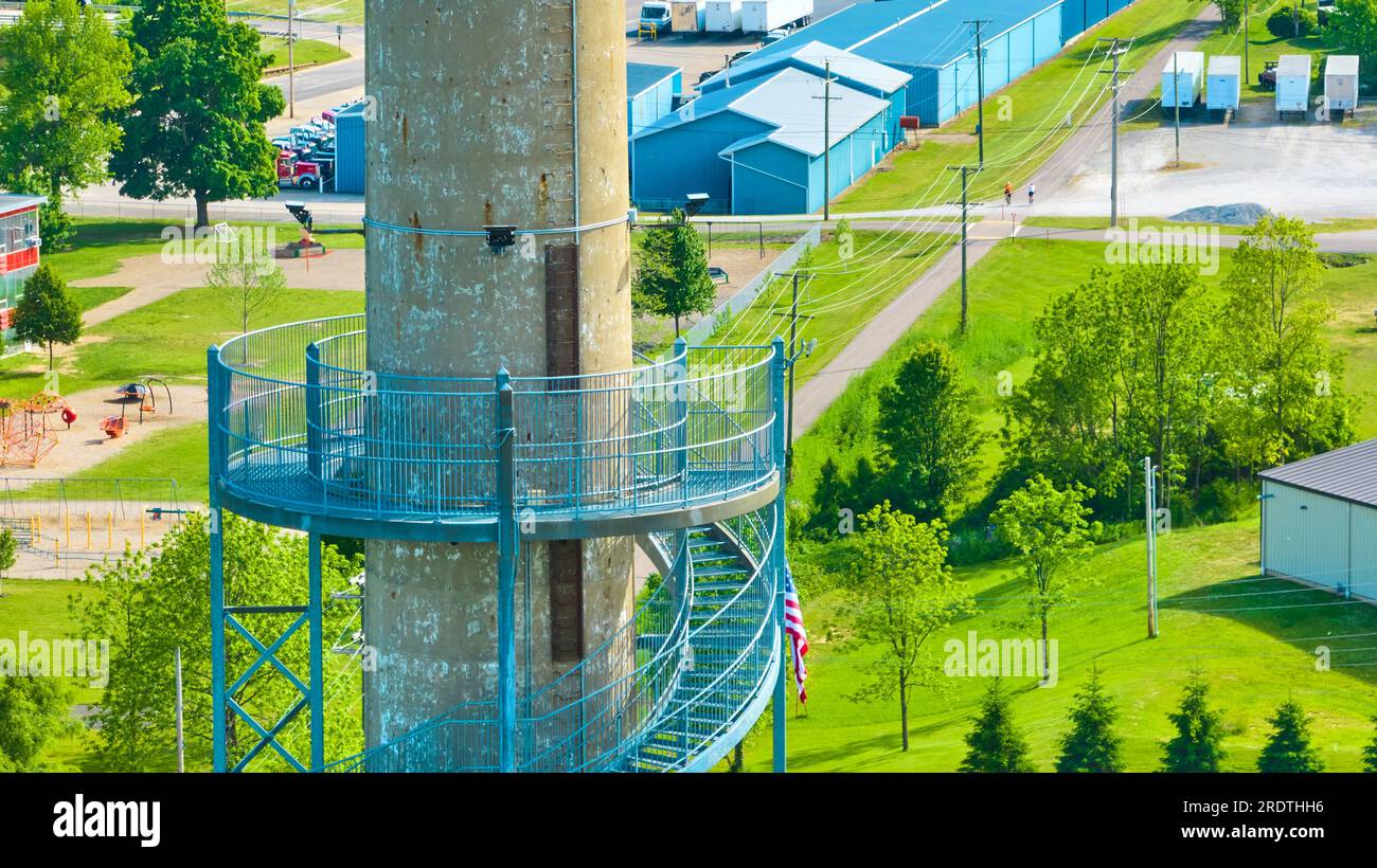 Side view of Ariel Foundation Rastin Observation Tower top of blue ...