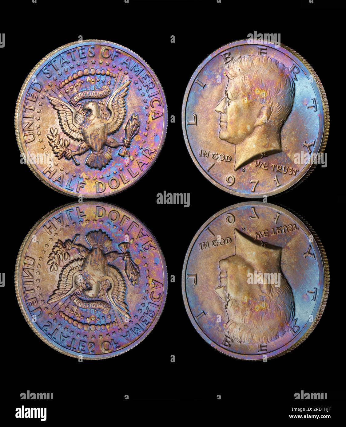 1971 US Half Dollar with rainbow toning. The obverse features a ...