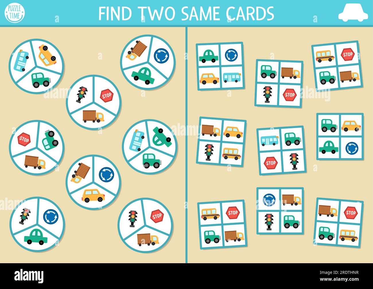 Find two same cards with transport. Transportation matching activity ...