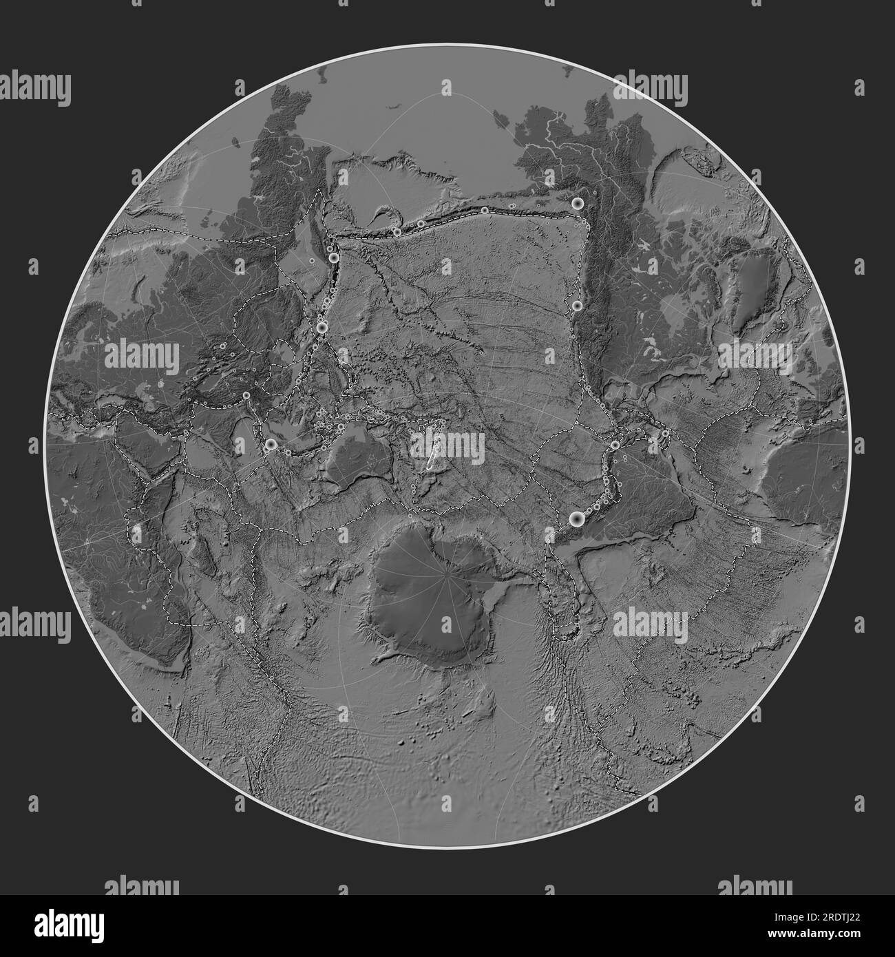 Kermadec tectonic plate on the bilevel elevation map in the Lagrange ...