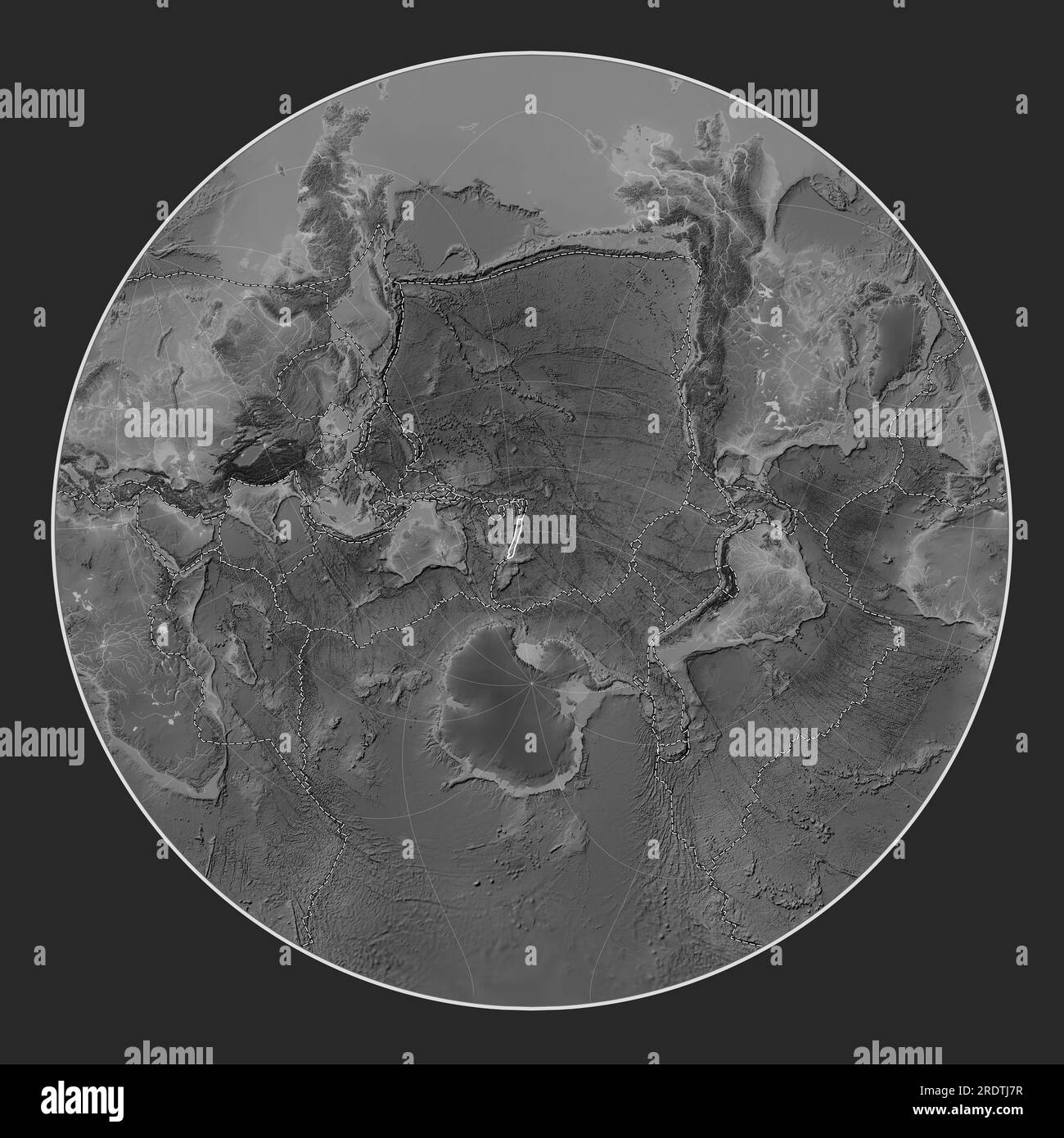 Kermadec tectonic plate on the grayscale elevation map in the Lagrange ...