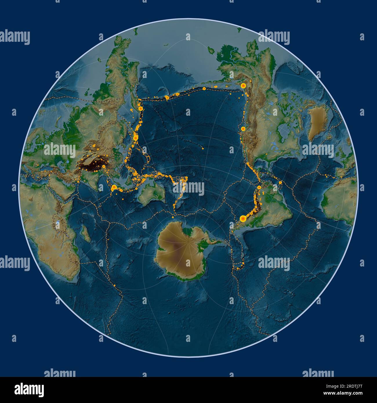 Kermadec tectonic plate on the physical elevation map in the Lagrange ...