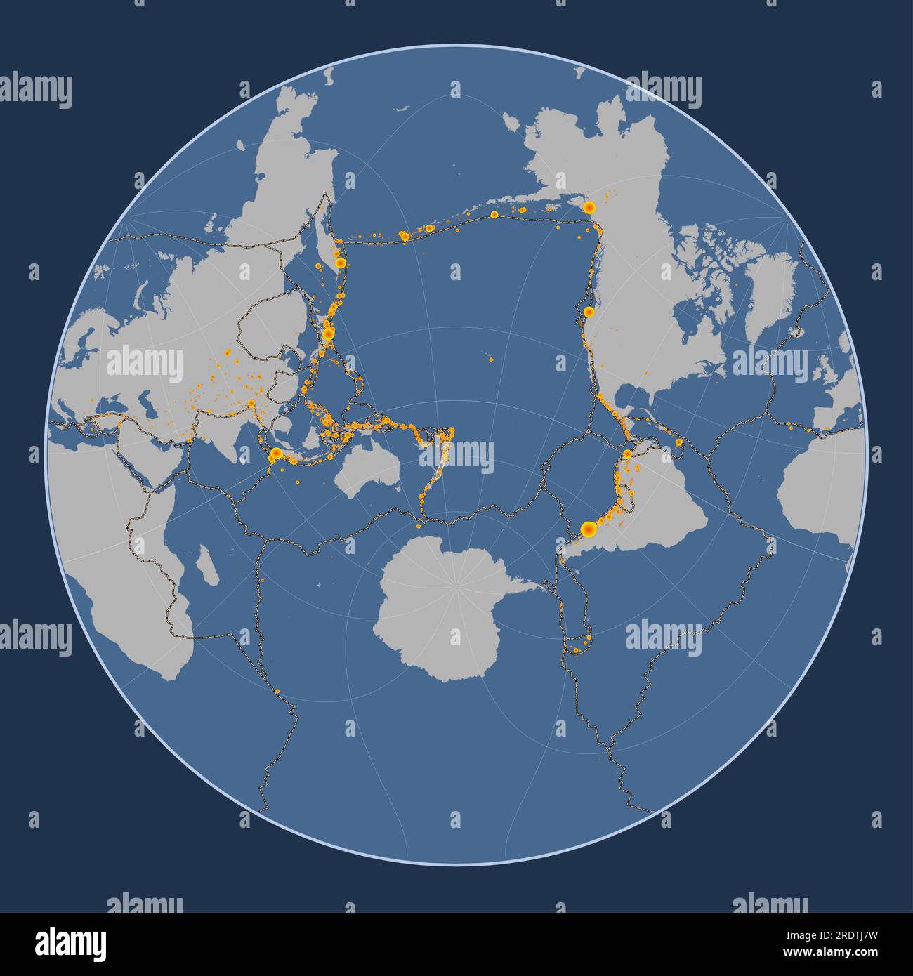 Kermadec Tectonic Plate On The Solid Contour Map In The Lagrange Oblique Projection Centered