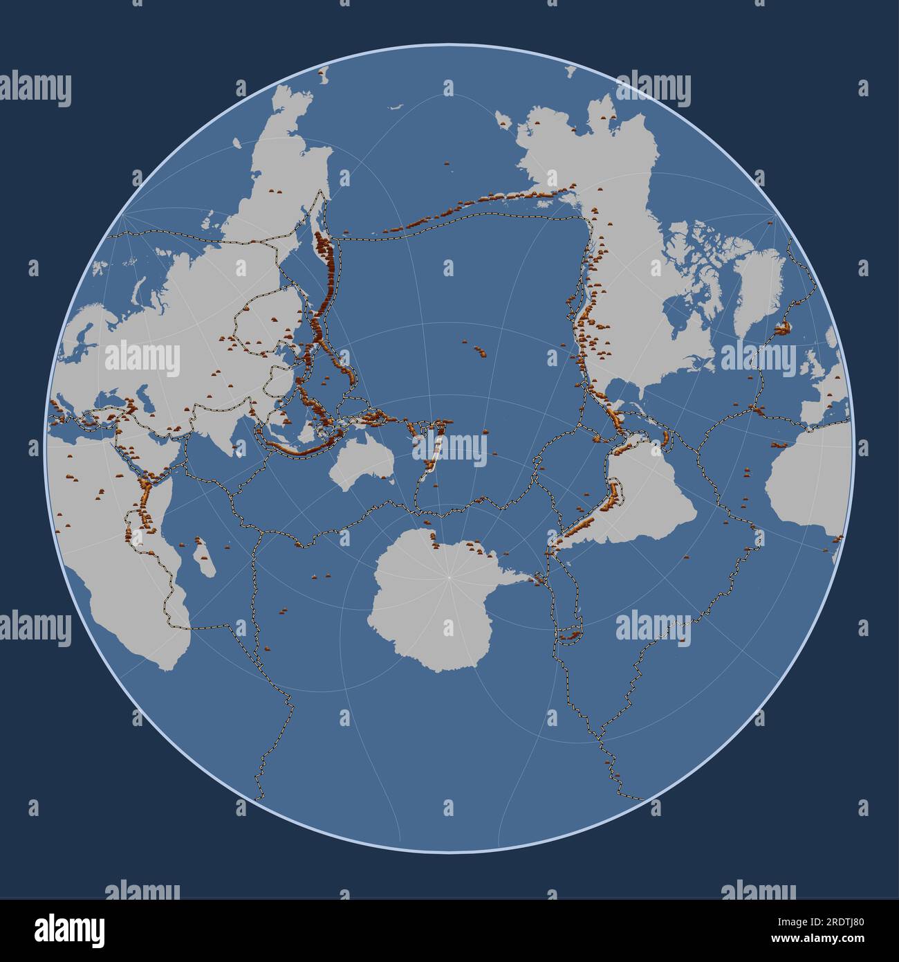 Kermadec Tectonic Plate On The Solid Contour Map In The Lagrange Oblique Projection Centered
