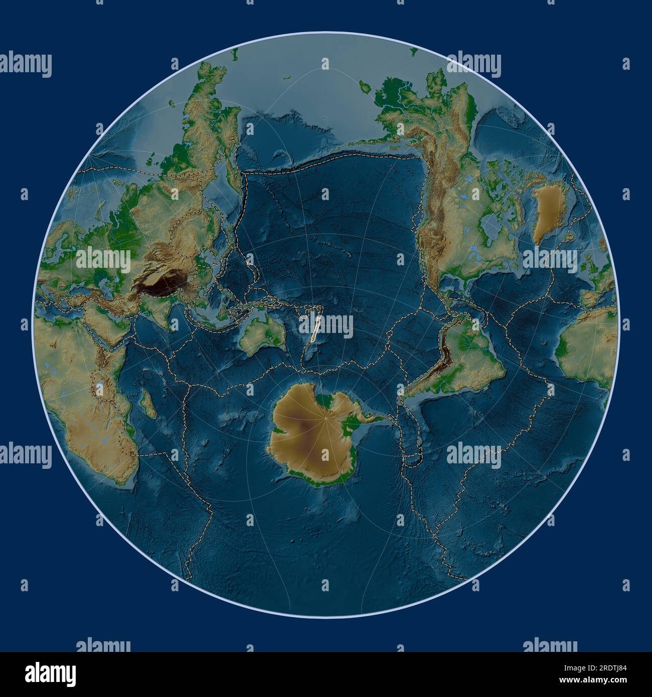 Kermadec tectonic plate on the physical elevation map in the Lagrange ...
