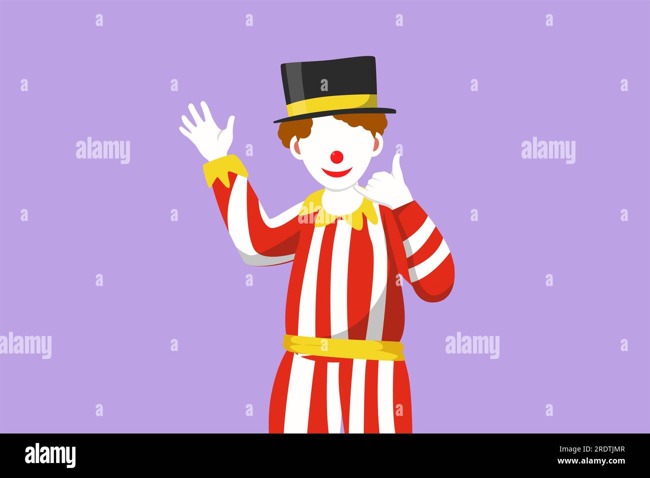 Graphic flat design drawing male clown hand say hi and other hand with ...