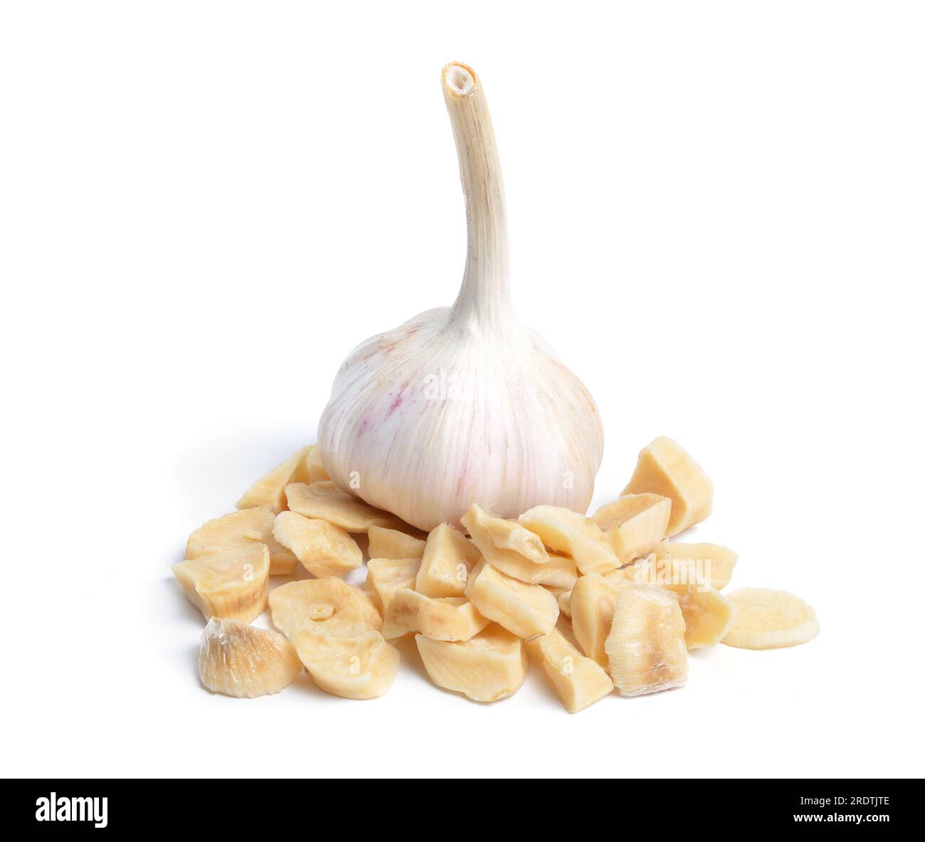 Dried garlic slices isolated on white background Stock Photo - Alamy