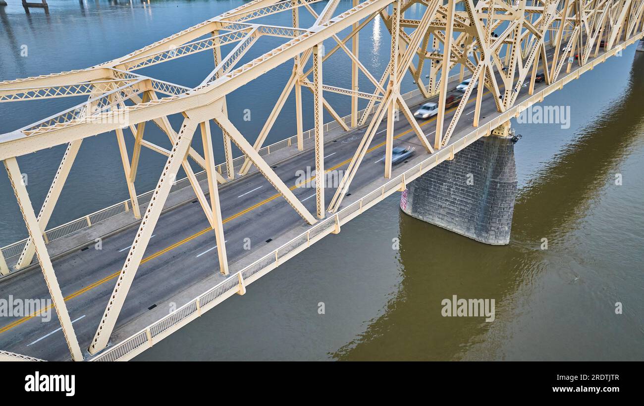 Rose gold arch bridge with cars aerial over Ohio River Stock Photo - Alamy