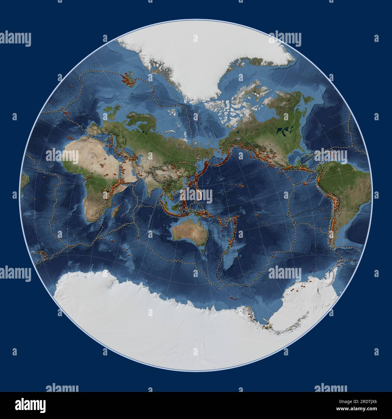 Mariana Tectonic Plate On The Blue Marble Satellite Map In The Lagrange Oblique Projection