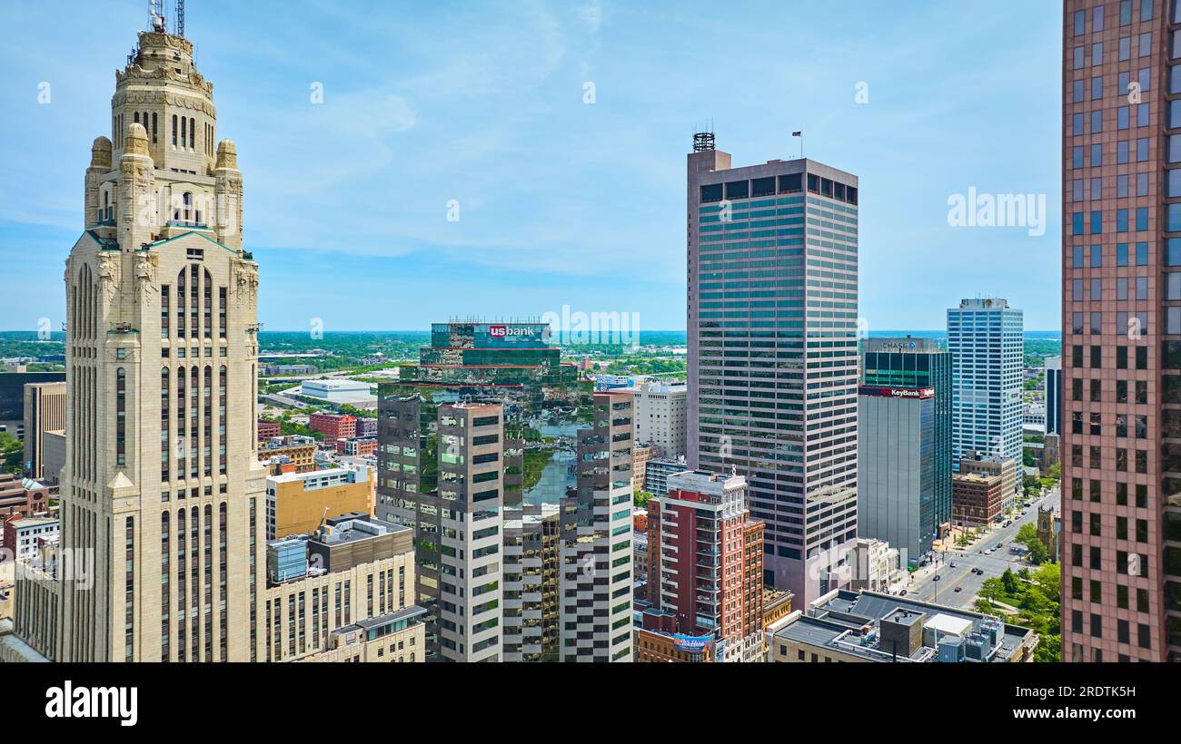 US Bank and LeVeque Tower aerial view of tops of skyscraper buildings ...