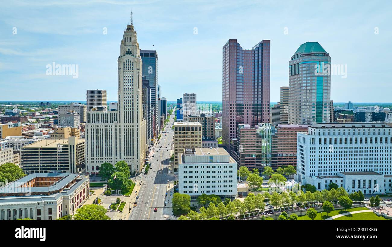 Main road through heart of downtown Columbus Ohio with iconic ...