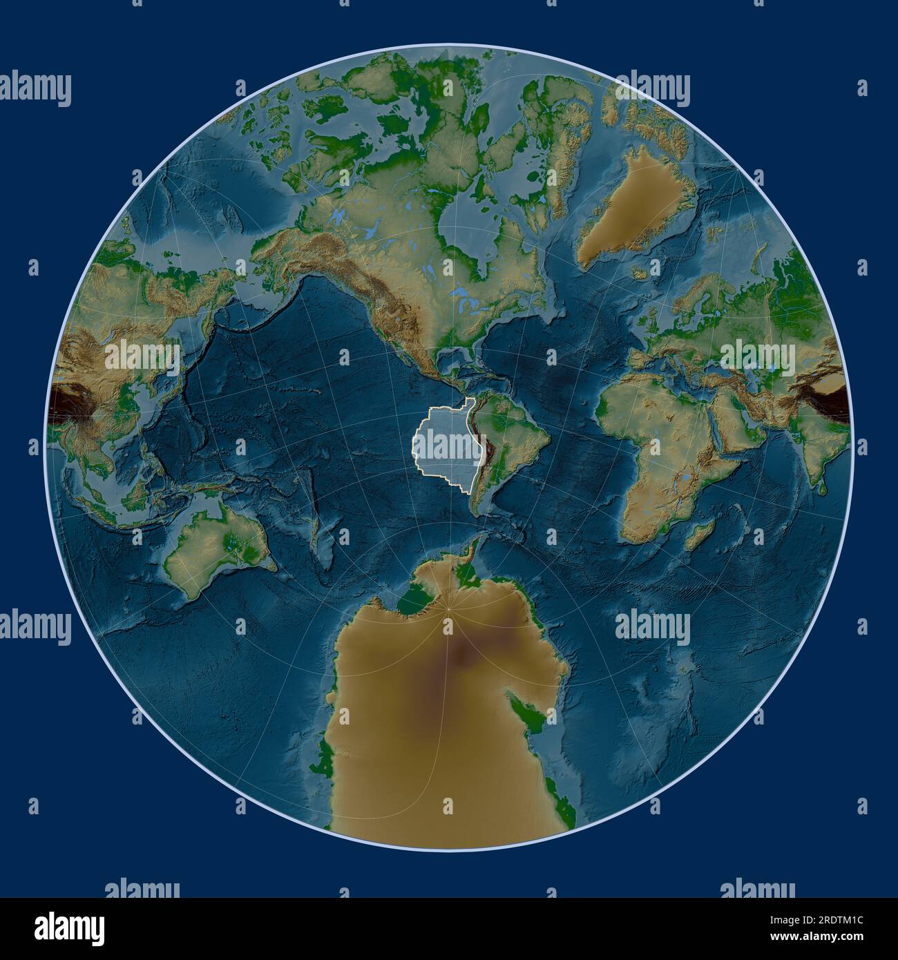 Nazca tectonic plate on the physical elevation map in the Lagrange ...