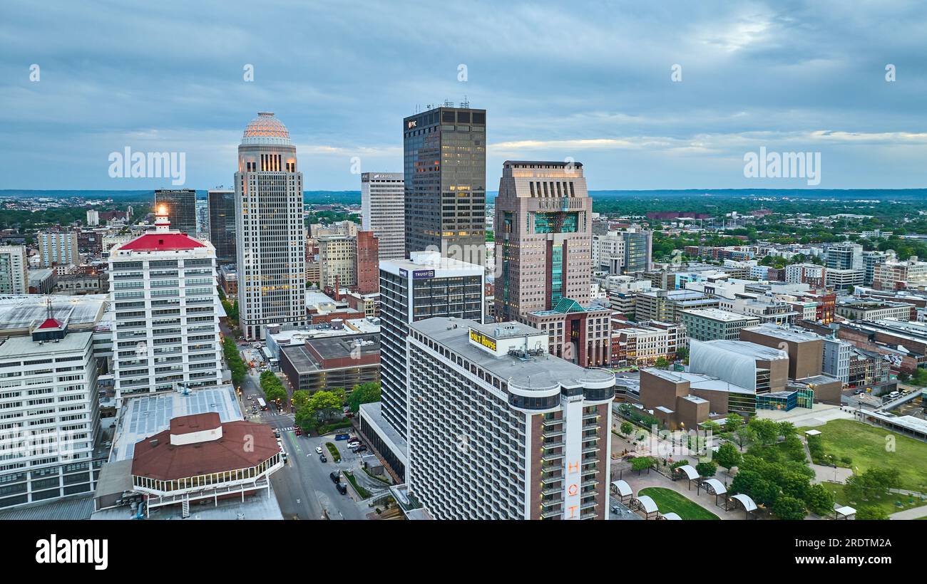 Skyscrapers office buildings downtown city aerial Louisville Kentucky ... Skyscrapers office buildings downtown city aerial Louisville Kentucky ...