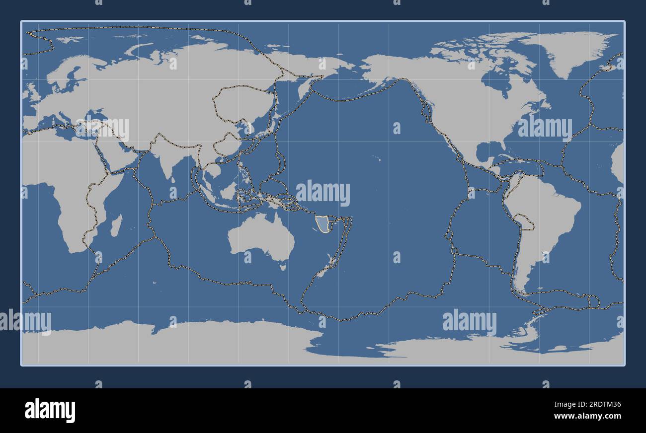 Shape of the New Hebrides tectonic plate on the solid contour map in ...