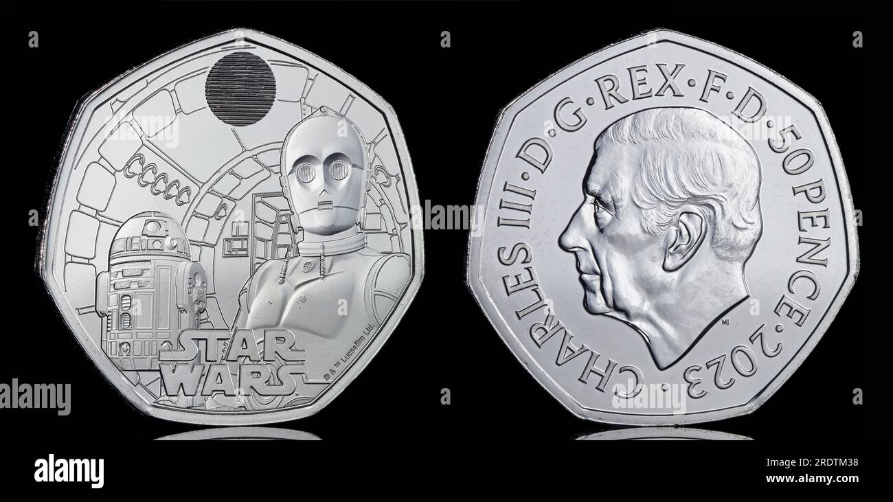 2023 Star Wars 50p coin featuring R2-D2 & C-3PO with King Charles III ...