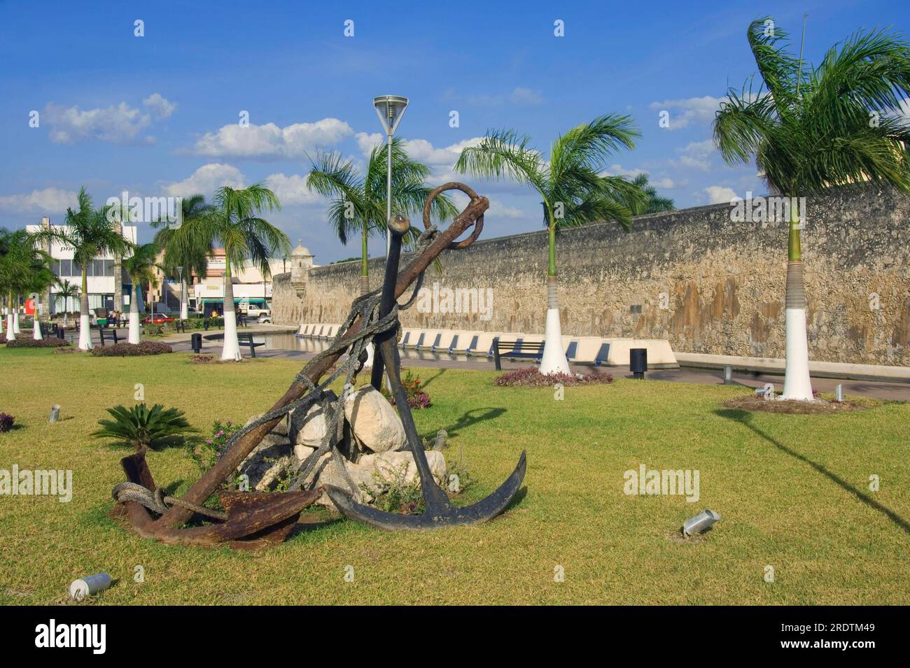 Anchor and old fortification wall, Campeche, Campeche province, Yucatan ...