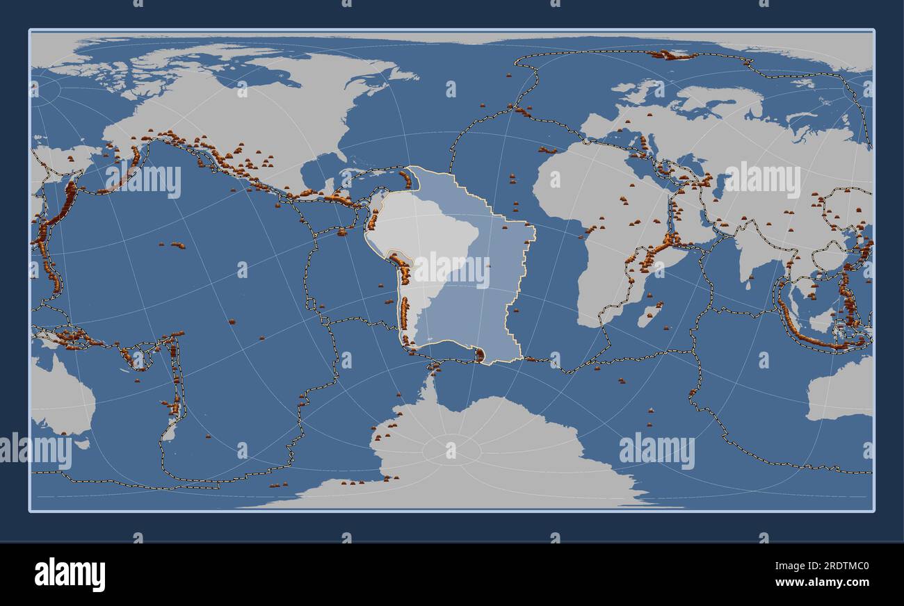South American tectonic plate on the solid contour map in the Patterson ...