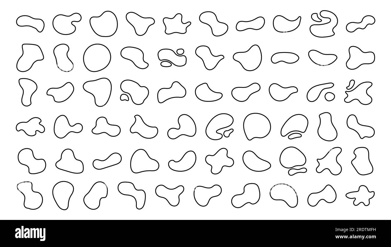 Outline blob shapes, fluid or liquid round abstract elements. Black ...