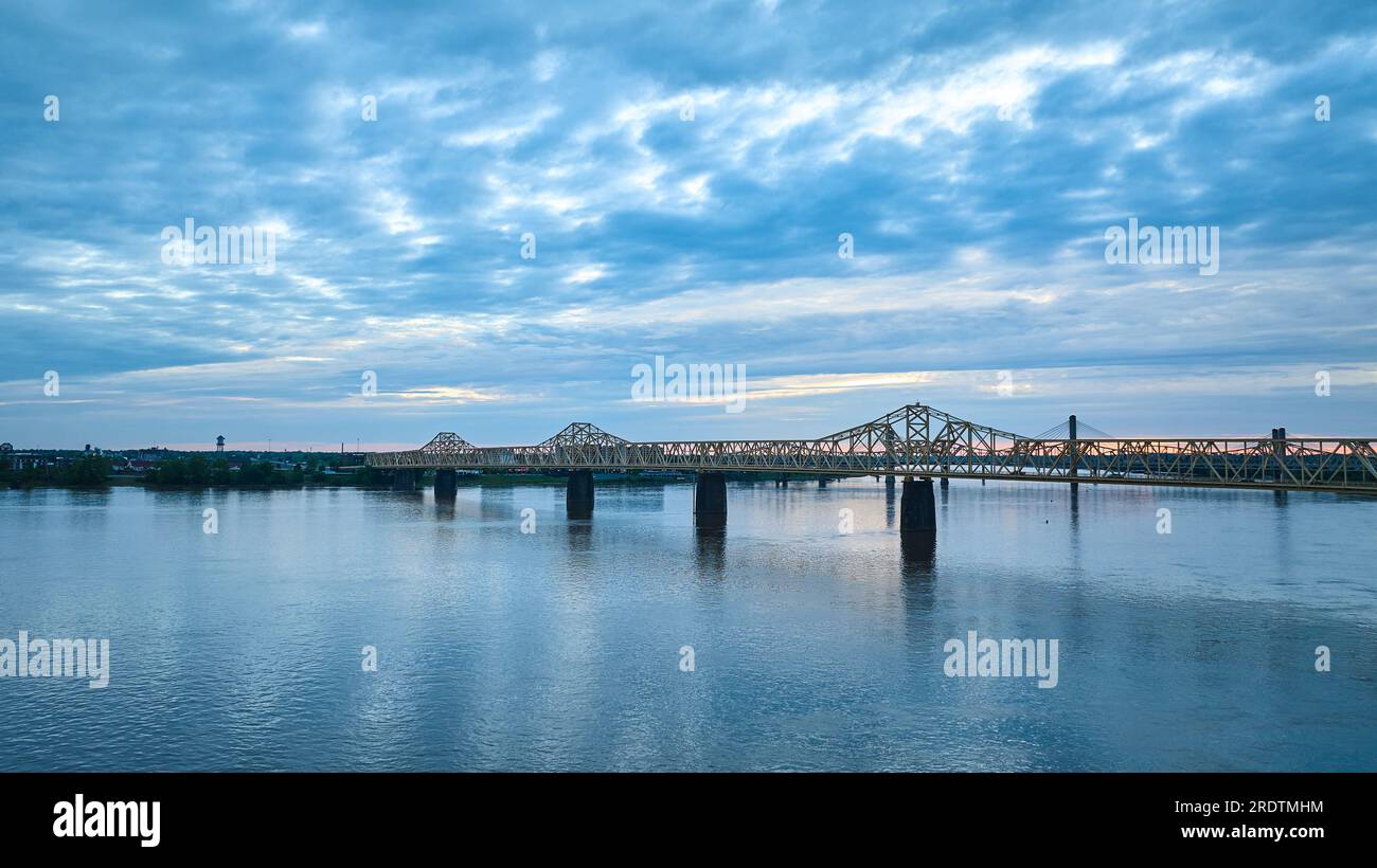 Indiana side Louisville KY aerial Ohio River bridges over water under ...