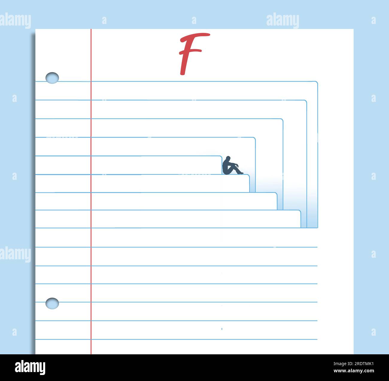 A dejected student is seen sulking as he sits on lines on a page of ...