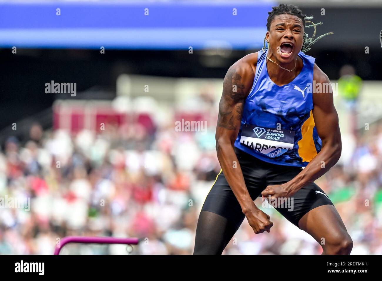 HARRISON, JuVaughn USA competing in a close contest in the high jump at ...