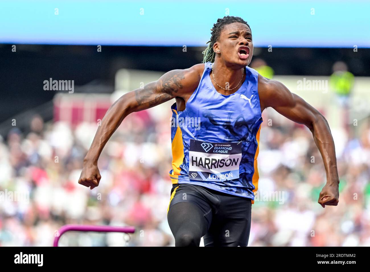 HARRISON, JuVaughn USA competing in a close contest in the high jump at ...