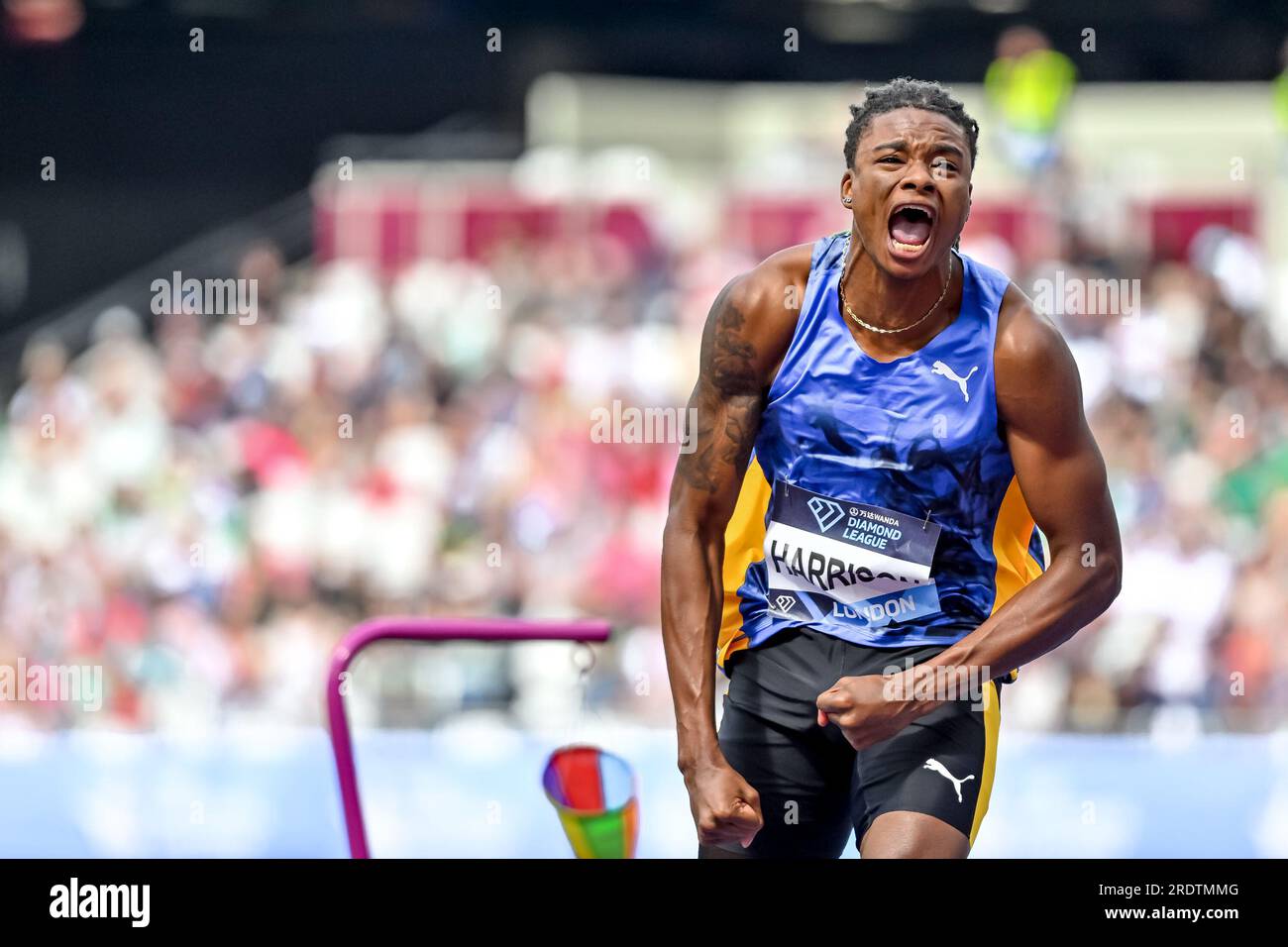 HARRISON, JuVaughn USA competing in a close contest in the high jump at ...