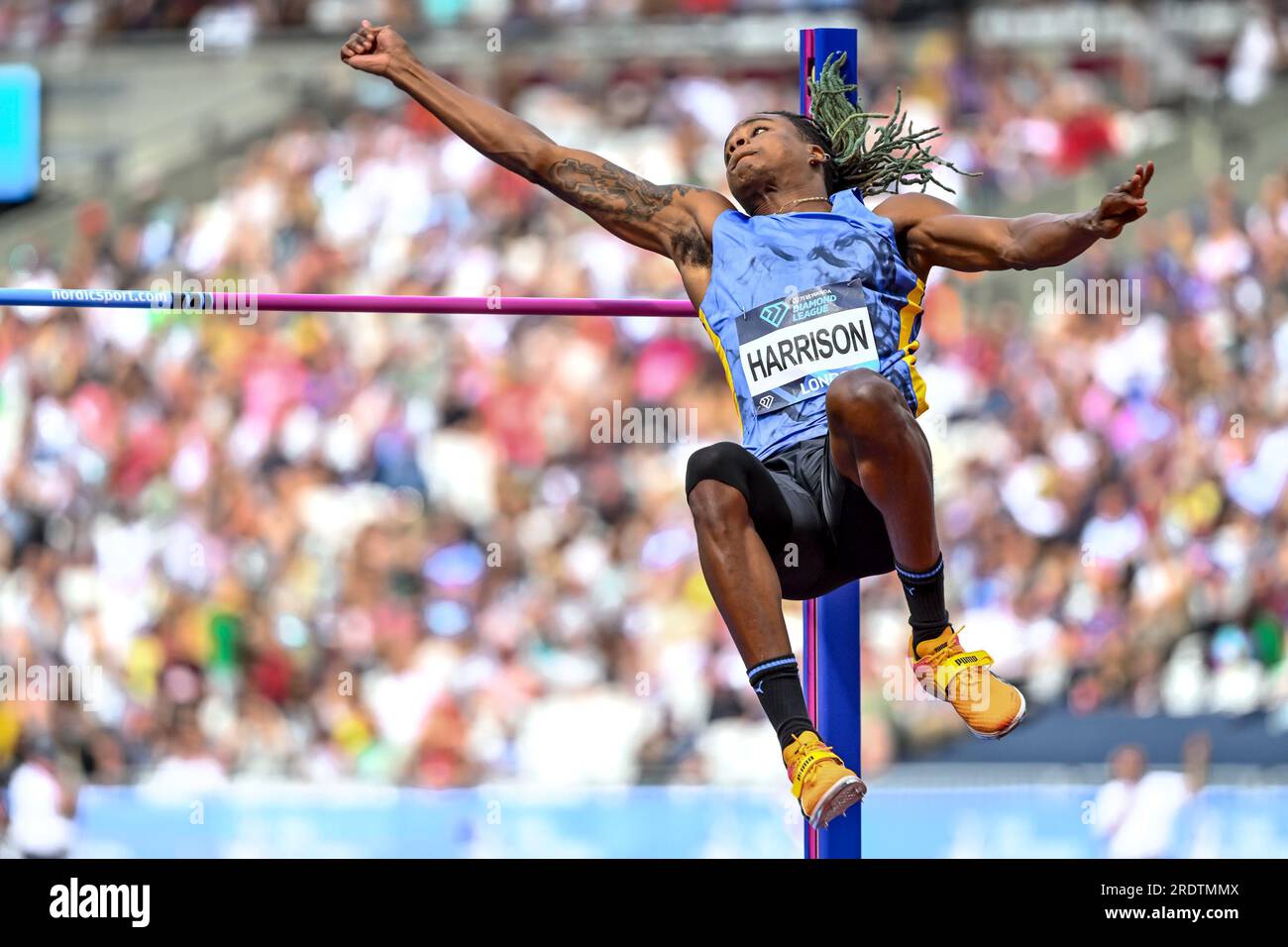 HARRISON, JuVaughn USA competing in a close contest in the high jump at ...