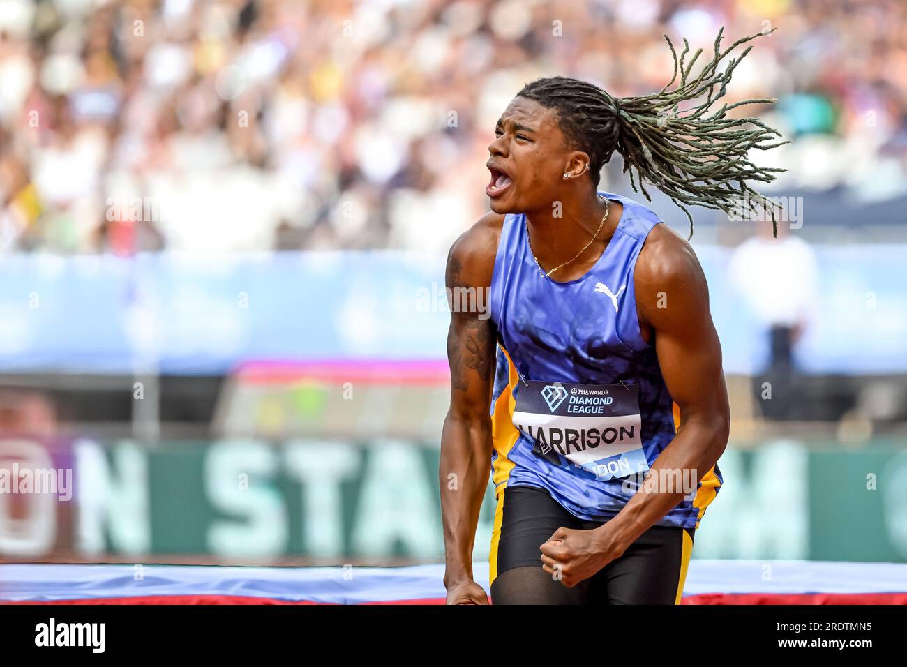 HARRISON, JuVaughn USA competing in a close contest in the high jump at ...