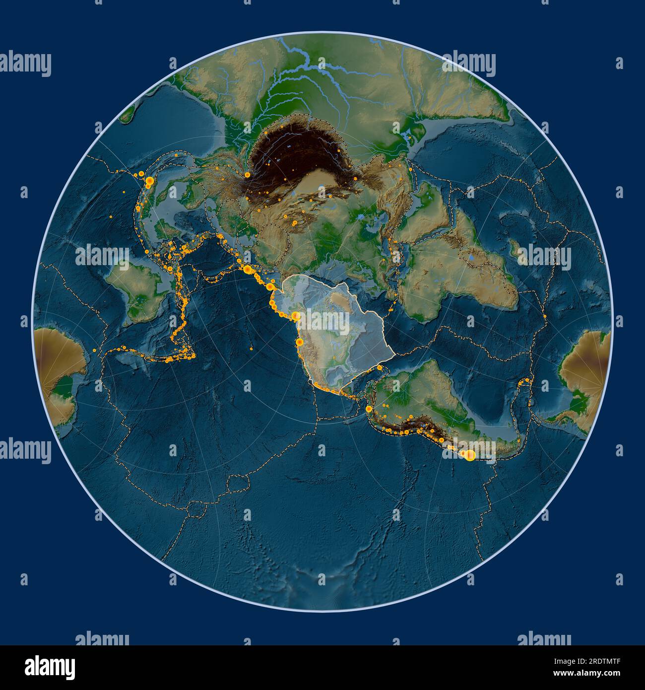 North American tectonic plate on the physical elevation map in the ...
