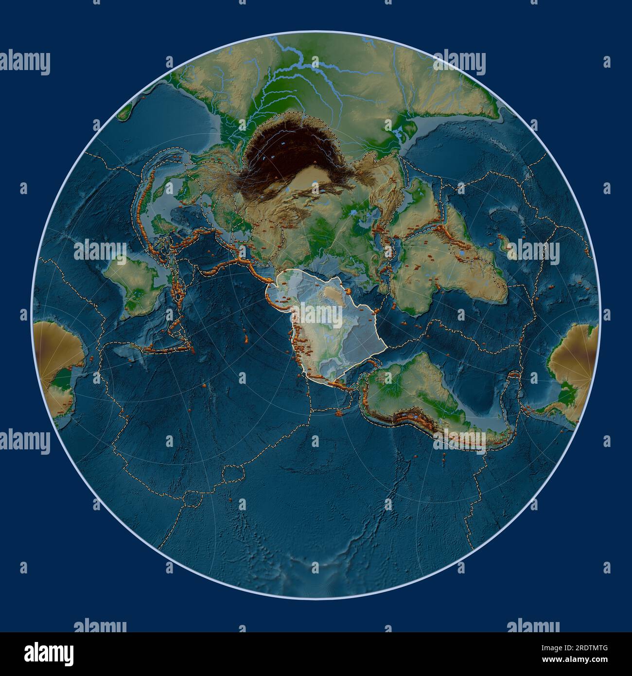 North American tectonic plate on the physical elevation map in the ...
