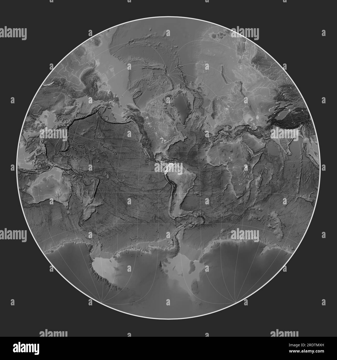 North Andes tectonic plate on the grayscale elevation map in the ...