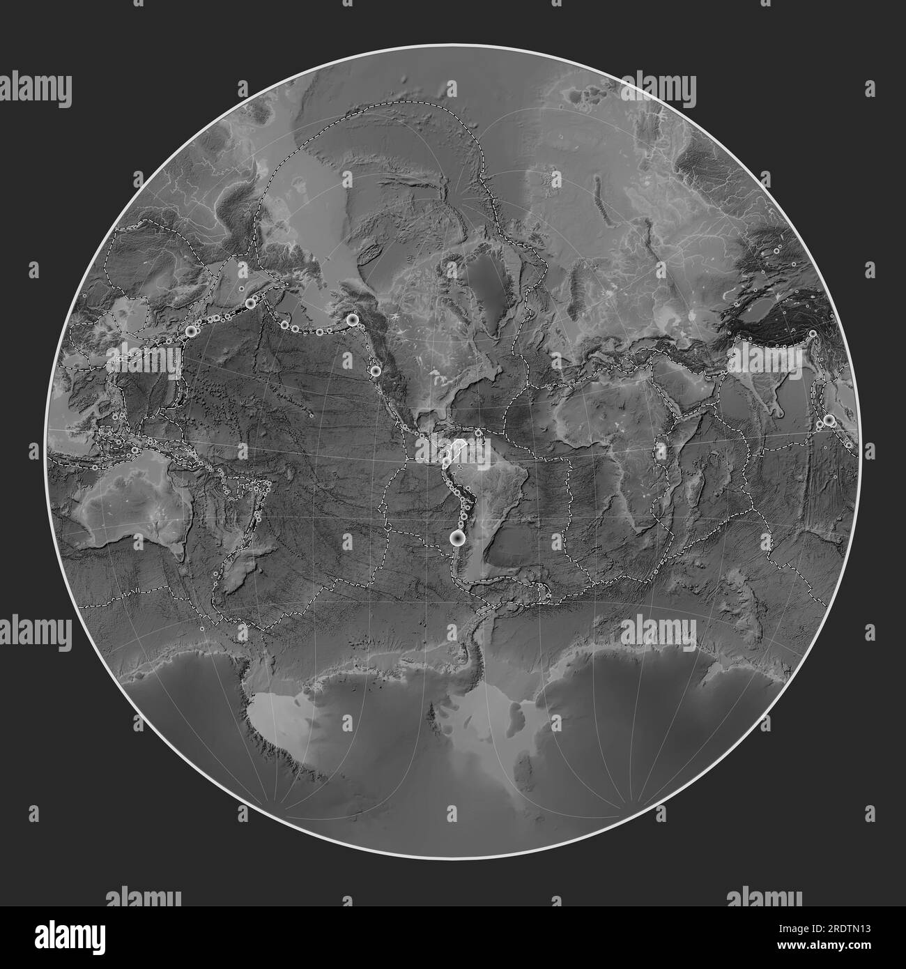 North Andes Tectonic Plate On The Grayscale Elevation Map In The Lagrange Oblique Projection