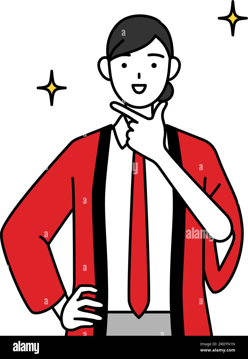 Woman wearing a red happi coat in a confident pose, Vector Illustration ...