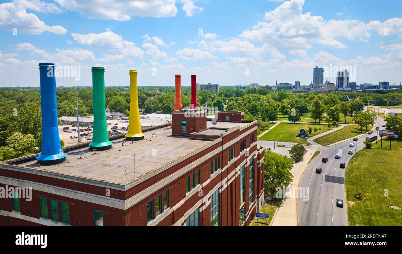 Gorgeous blue sky day with white puffy clouds over Science Central and ...