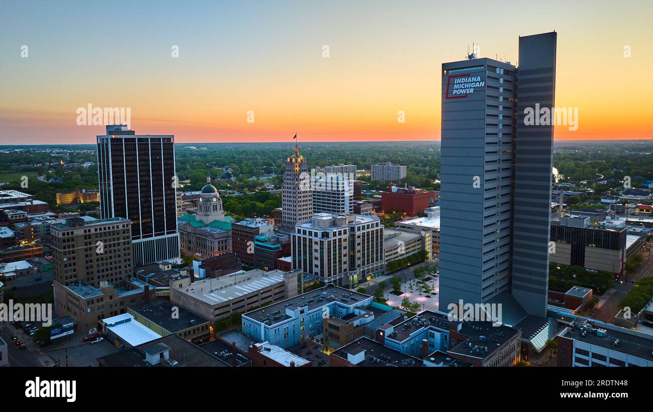 Downtown city aerial downtown Fort Wayne Indiana US Michigan Power ...