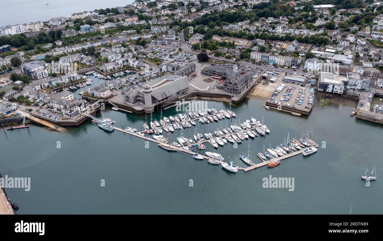 FALMOUTH, CORNWALL, UK - JULY 5, 2023. Aerial landscape panorama view of the National Maritime ...