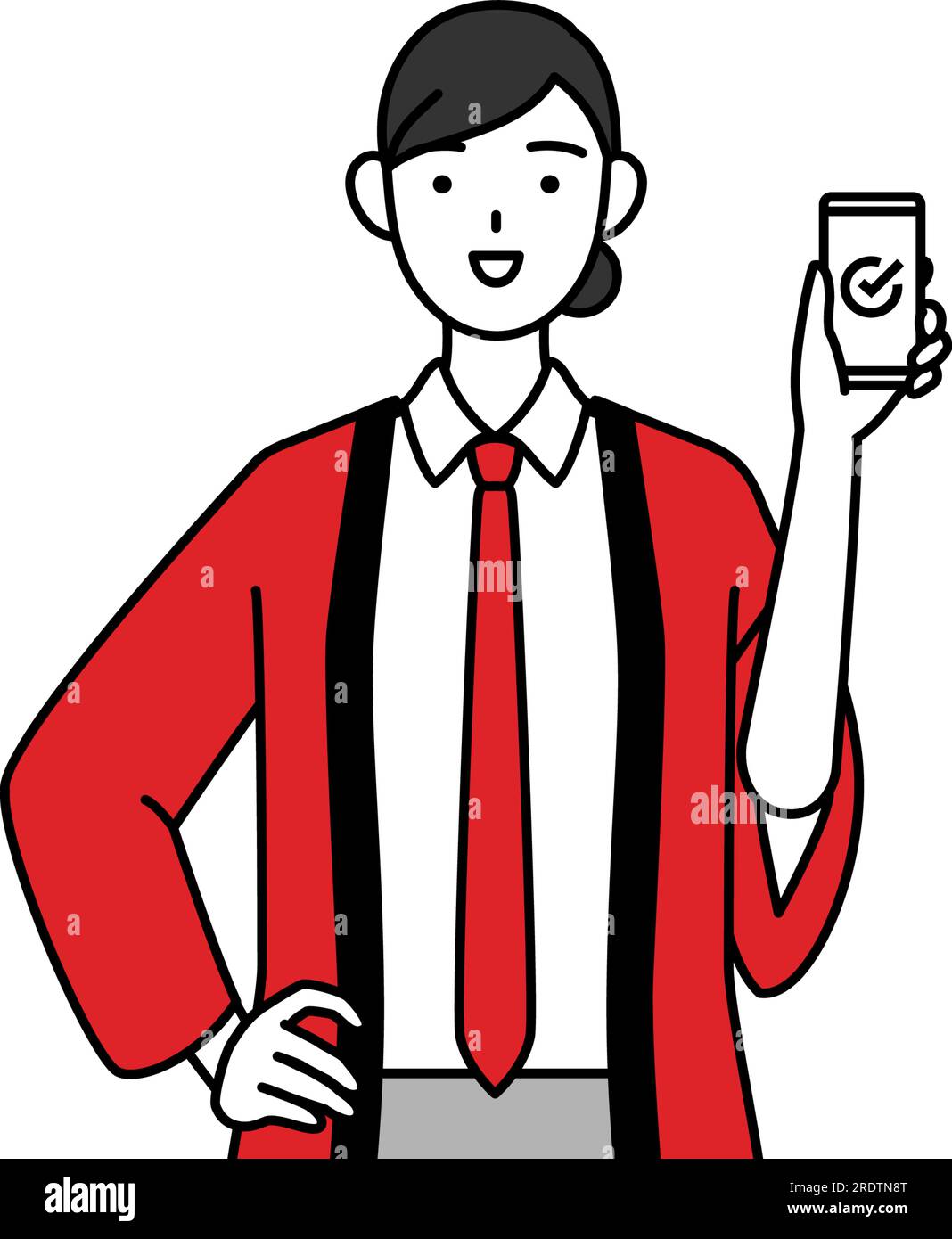 Woman wearing a red happi coat using a smartphone at work, Vector ...