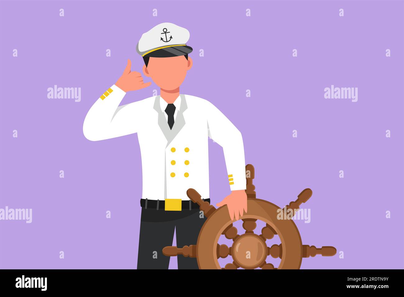 Cartoon flat style drawing bravery sailor man with call me gesture ...