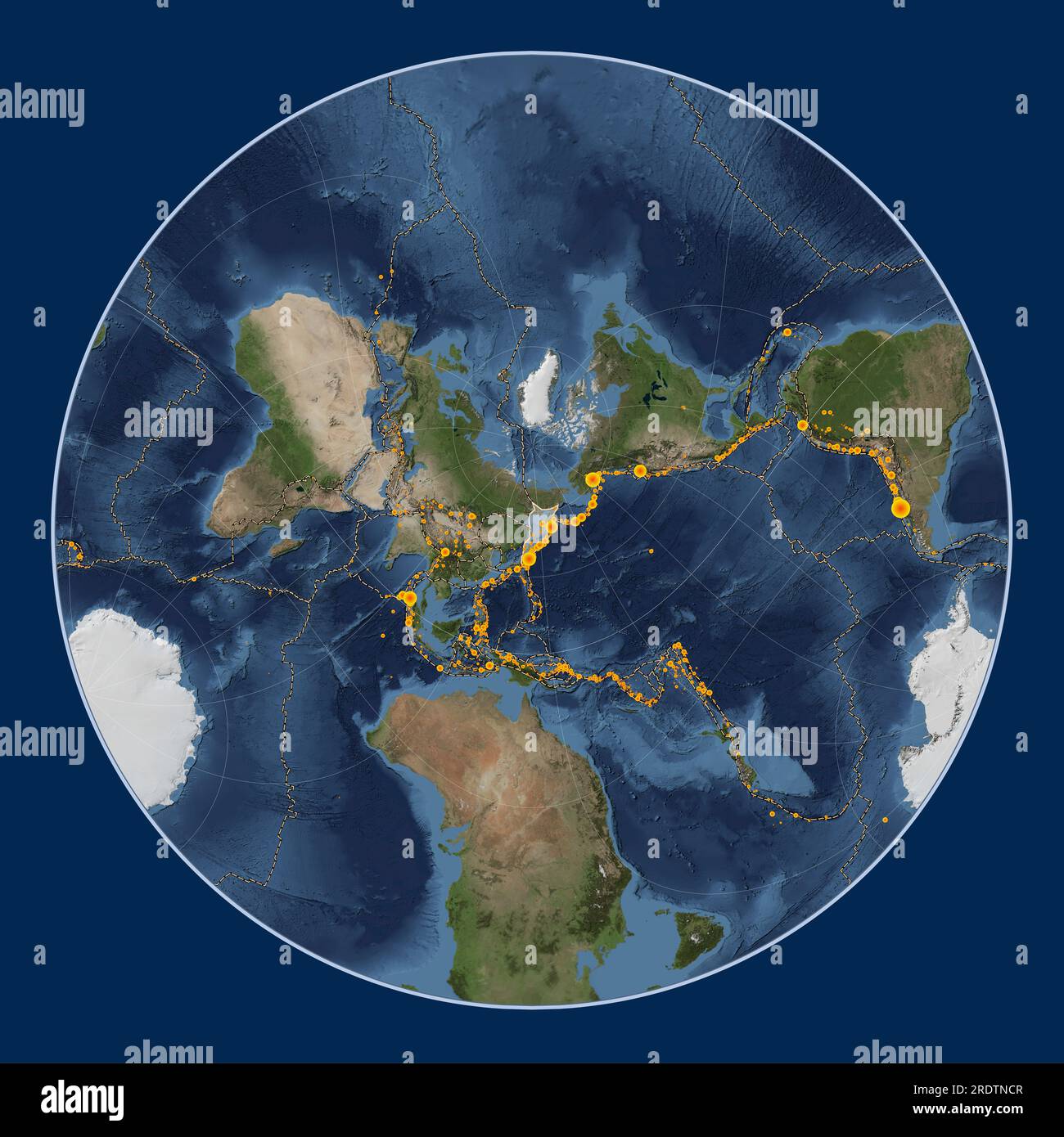 Okhotsk tectonic plate on the Blue Marble satellite map in the Lagrange ...