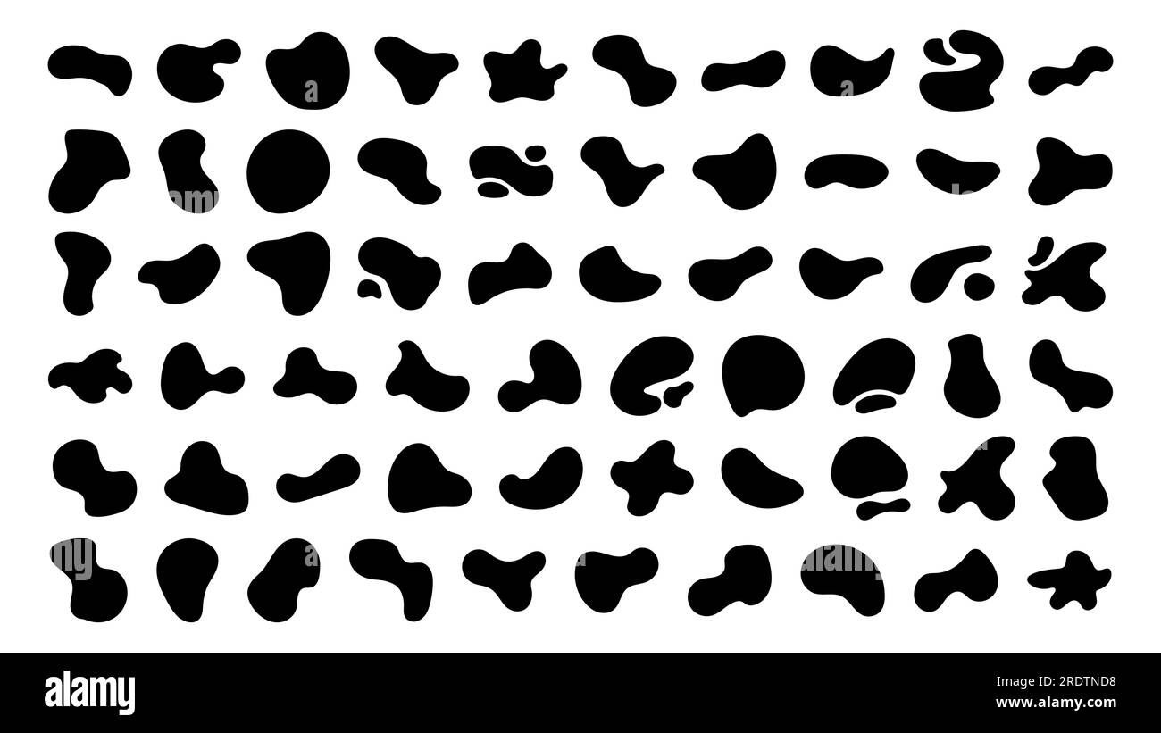 Abstract organic black fluid blobs and liquid shadows random shapes. Liquid shapes, round ...