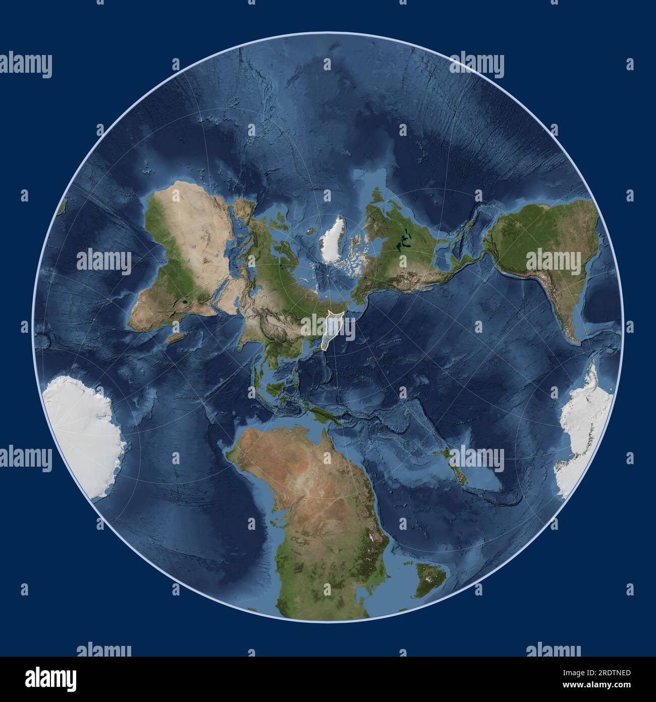 Okhotsk Tectonic Plate On The Blue Marble Satellite Map In The Lagrange Oblique Projection