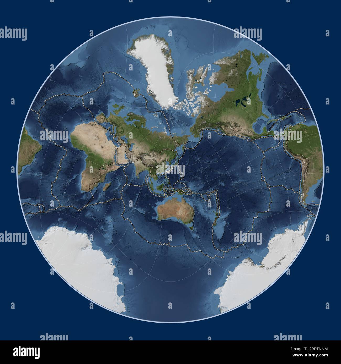 Okinawa Tectonic Plate On The Blue Marble Satellite Map In The Lagrange Oblique Projection