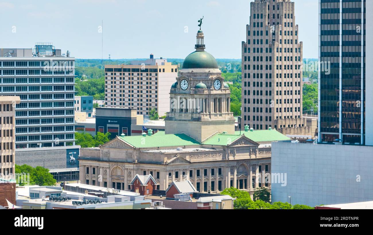 Aerial downtown Fort Wayne Allen County Courthouse with wind vane Stock ...