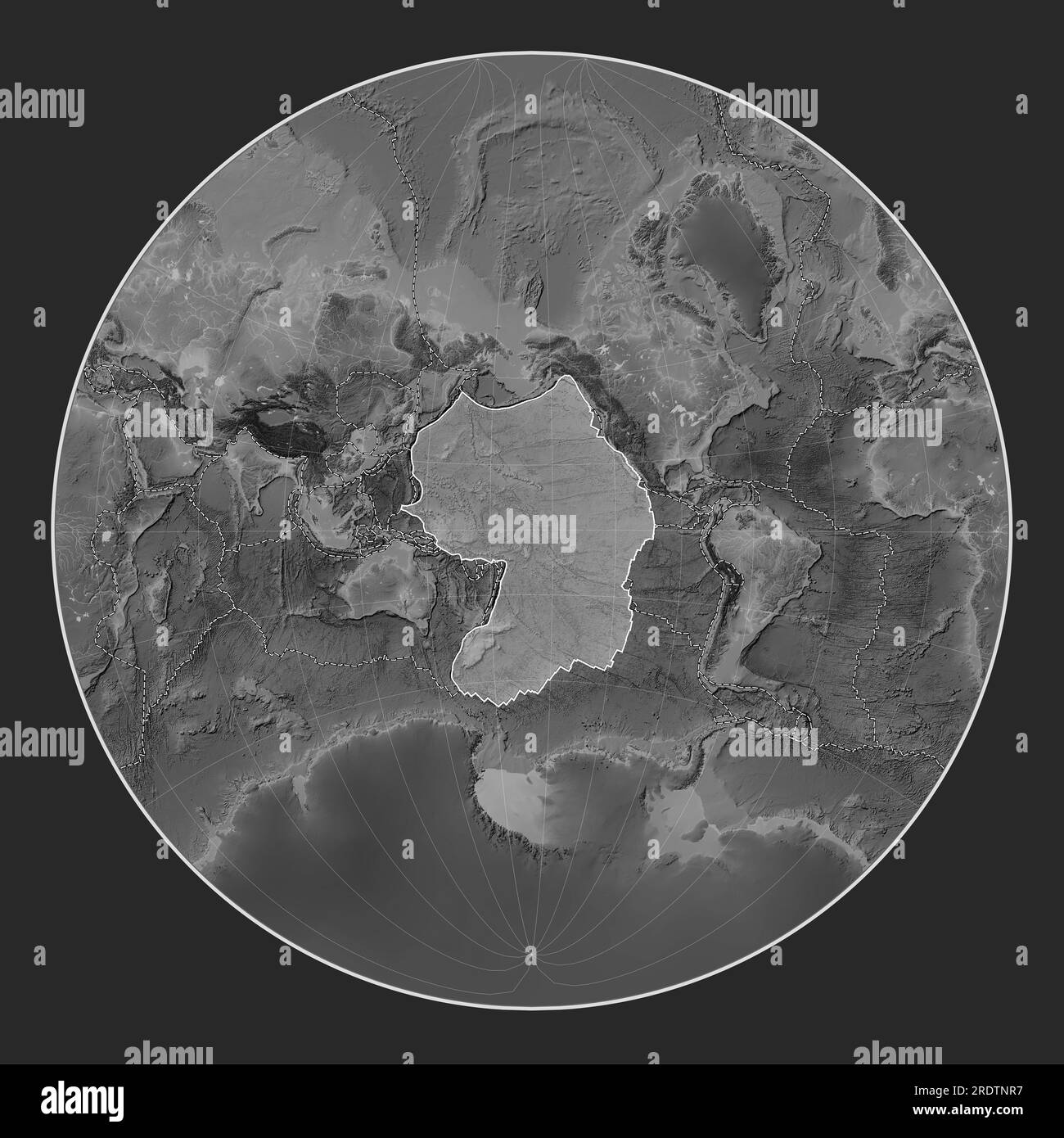 Pacific tectonic plate on the grayscale elevation map in the Lagrange ...