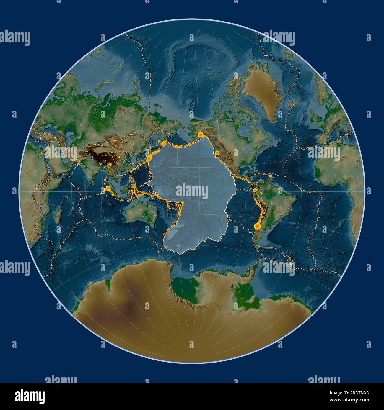 Pacific tectonic plate on the physical elevation map in the Lagrange ...