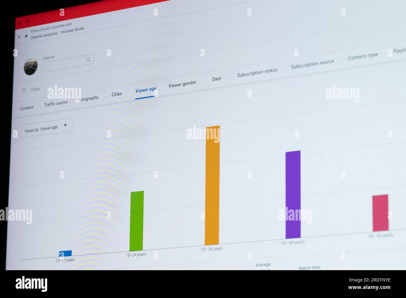 New York, USA - June 17, 2023: Youtube statistics by age menu close up ...